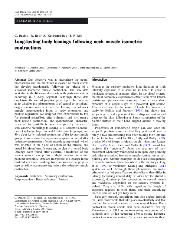 (PDF) Long-lasting body leanings following neck muscle isometric ...