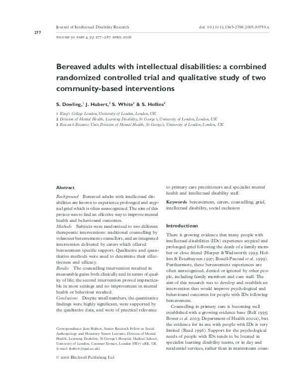 (PDF) Bereaved adults with intellectual disabilities: a combined ...