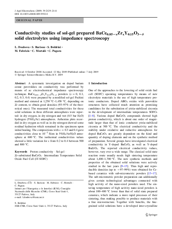 (PDF) Conductivity studies of sol-gel prepared BaCe0.85−xZrxY0.15O3−δ ...