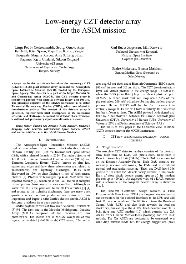 (PDF) Low-energy CZT detector array for the ASIM mission | Carl Budtz ...