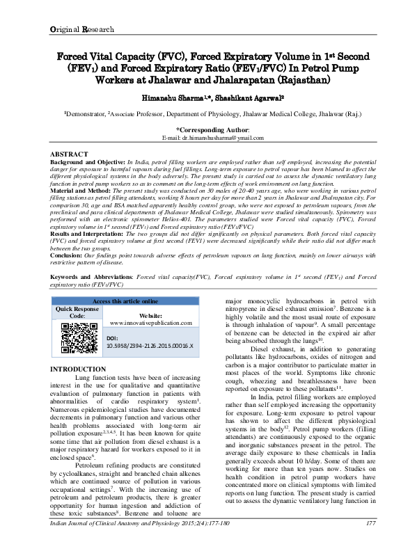 (PDF) Forced Vital Capacity (FVC), Forced Expiratory Volume in 1st ...