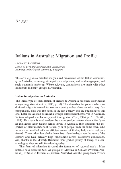 (PDF) Italians in Australia: Migration and Profile | Francesco ...