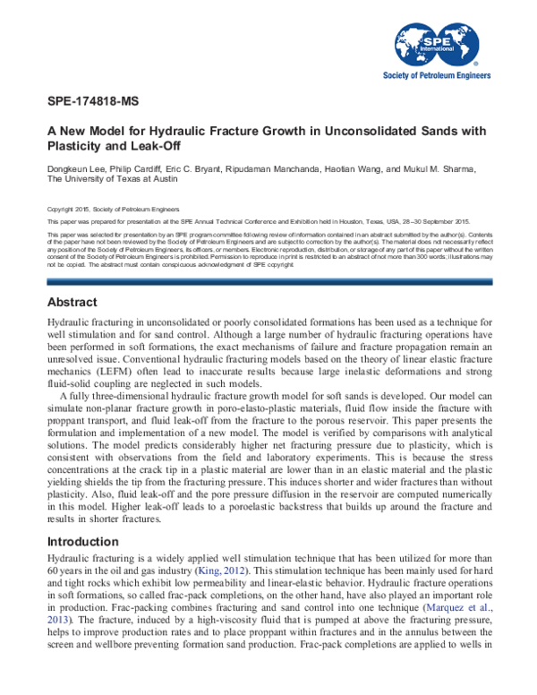 Pdf A New Model For Hydraulic Fracture Growth In Unconsolidated Sands