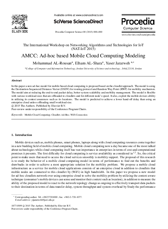 (PDF) AMCC: Ad-hoc based Mobile Cloud Computing Modeling