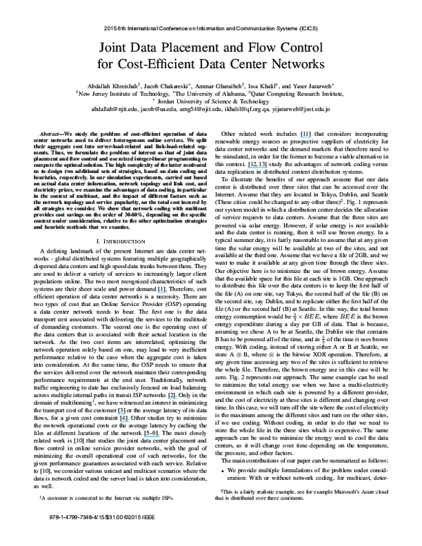 Pdf Joint Data Placement And Flow Control For Cost Efficient Data Center Networks