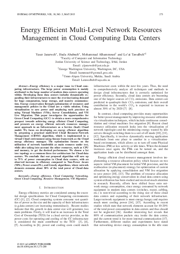 (PDF) Energy Efficient Multi-Level Network Resources Management in Cloud Computing Data Centers ...