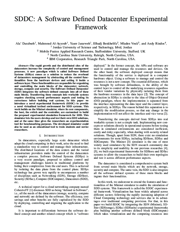 (PDF) SDDC: A Software Defined Datacenter Experimental Framework