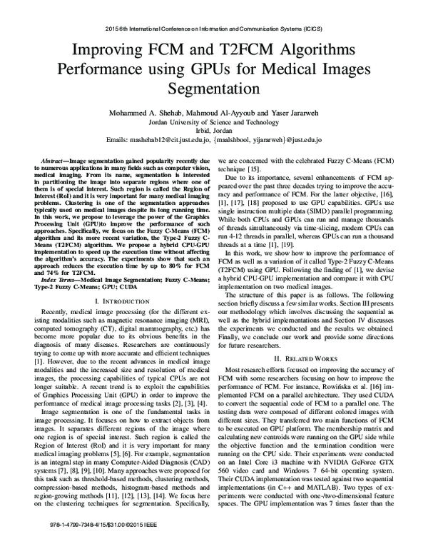 (PDF) Improving FCM and T2FCM algorithms performance using GPUs for medical images segmentation