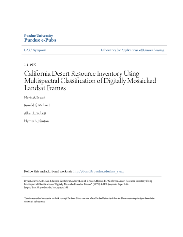 (PDF) California Desert Resource Inventory Using Multispectral Classification of Digitally ...