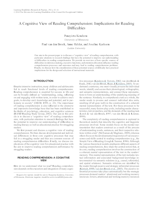 (PDF) A Cognitive View of Reading Comprehension: Implications for ...