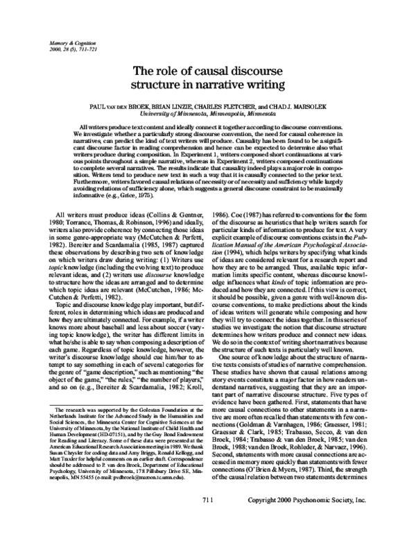 (PDF) The role of causal discourse structure in narrative writing | Paul Van Den Broek ...