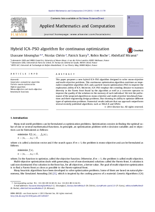 Pdf Hybrid Ica Pso Algorithm For Continuous Optimization