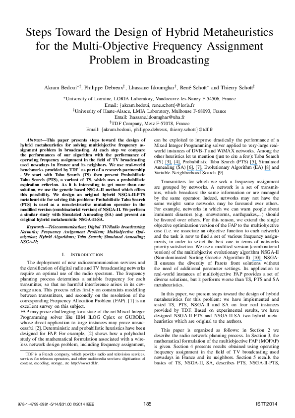 (PDF) Steps Toward the Design of Hybrid Metaheuristics for the Multi-Objective Frequency ...