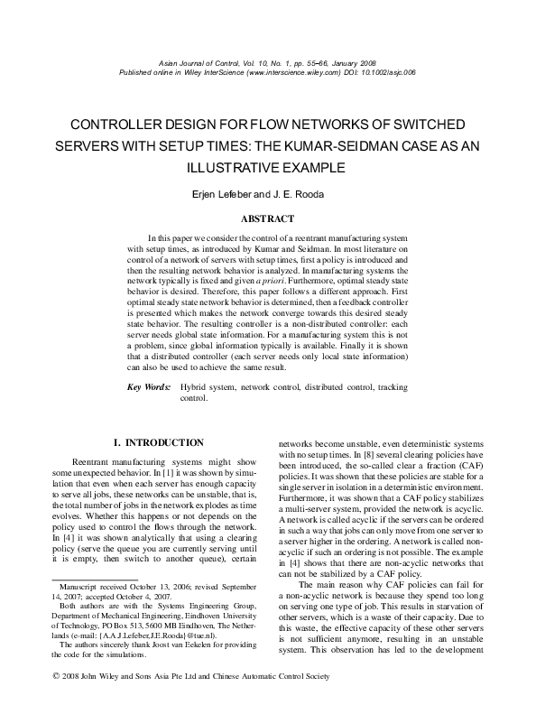 (PDF) Controller design for flow networks of switched servers with setup times: The Kumar ...