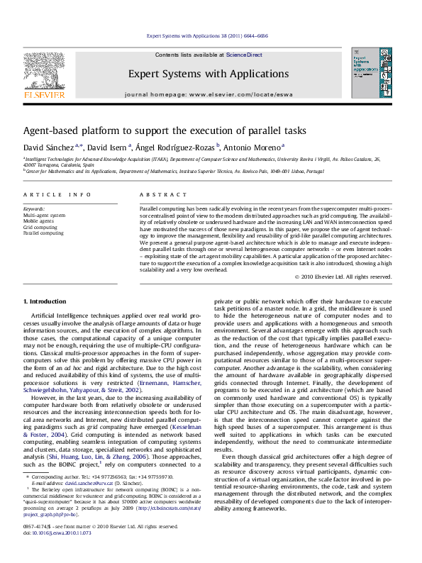 Pdf Agent Based Platform To Support The Execution Of Parallel Tasks