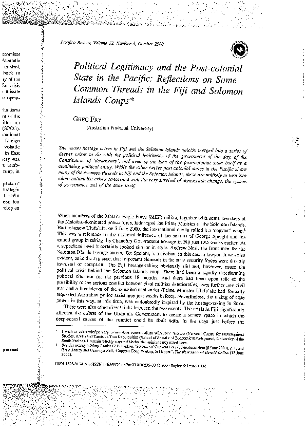 (PDF) Political Legitimacy and the Post-colonial State in the Pacific ...