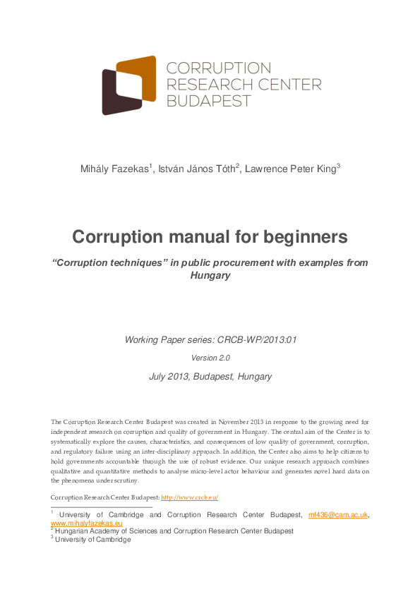 (PDF) Corruption Manual for Beginners: 'Corruption Techniques' in ...
