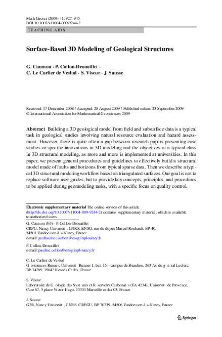 (PDF) Surface-Based 3D Modeling of Geological Structures