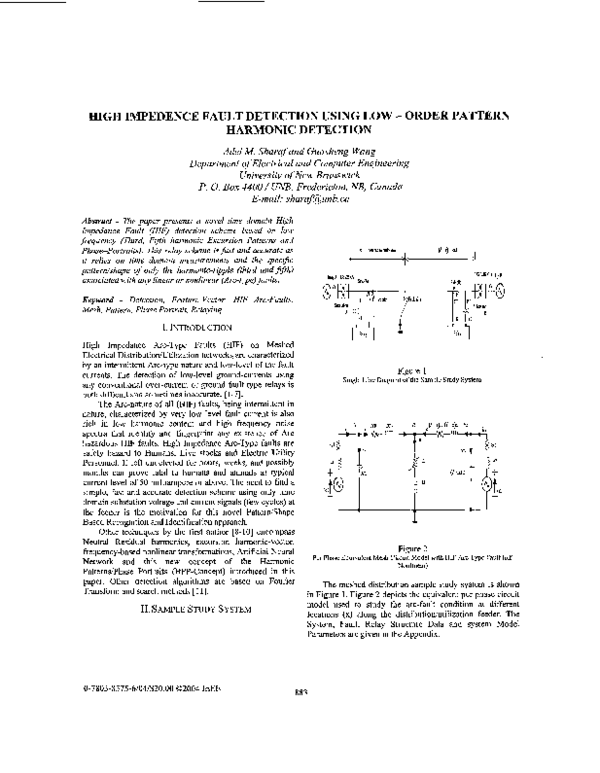 (PDF) High impedence fault detection using low - order pattern harmonic detection
