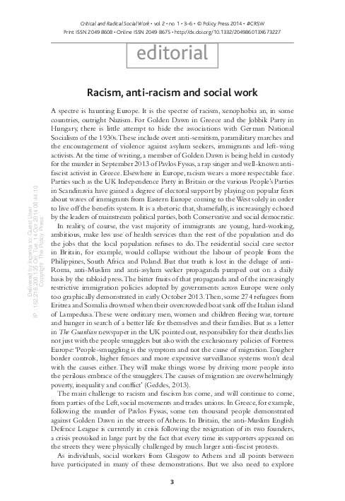 (PDF) Racism, anti-racism and social work
