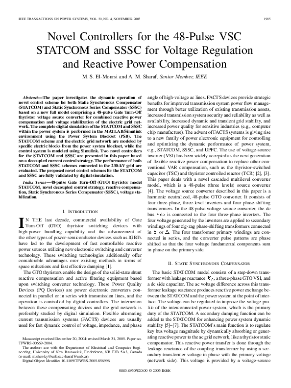 (PDF) Novel Controllers for the 48-Pulse VSC STATCOM and SSSC for Voltage Regulation and ...