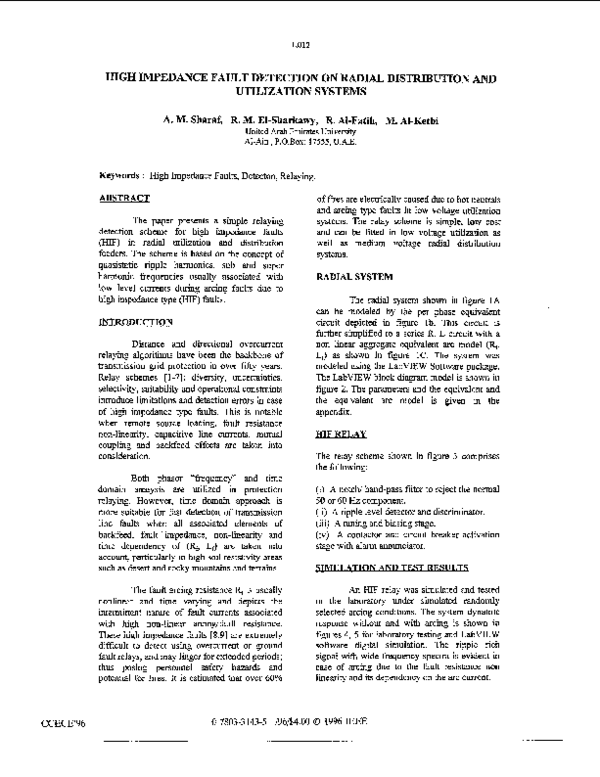 (PDF) High impedance fault detection on radial distribution and utilization systems