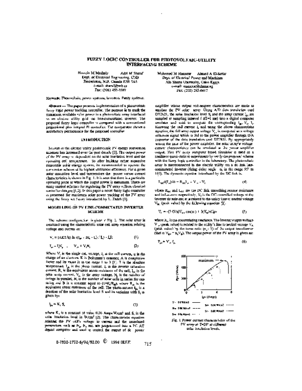 Pdf Fuzzy Logic Controller For Photovoltaic Utility Interfacing Scheme