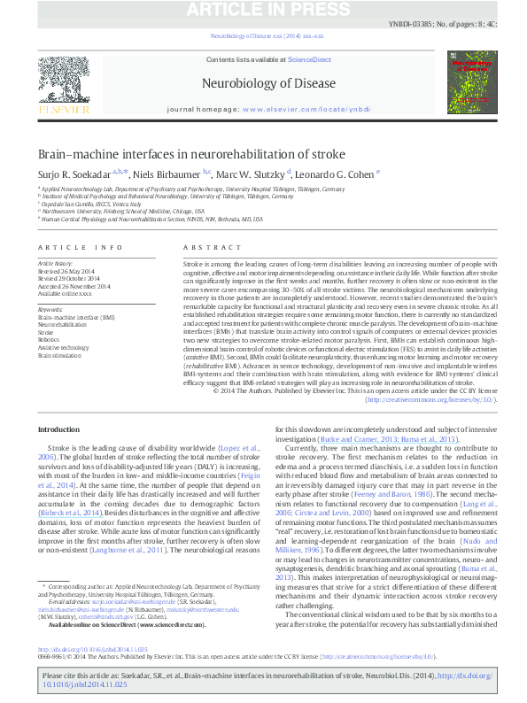 (PDF) Brain–machine interfaces in neurorehabilitation of stroke