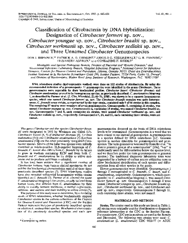 (PDF) Classification of Citrobacteria by DNA Hybridization: Designation ...