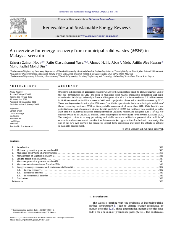 (PDF) An overview for energy recovery from municipal solid wastes (MSW ...