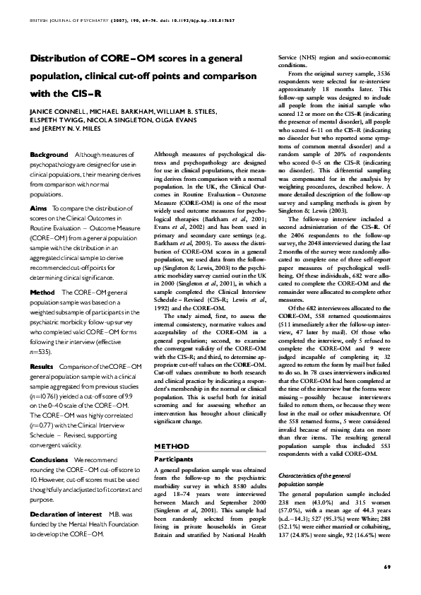 (PDF) Distribution of CORE ^ OM scores in a general Distribution of ...