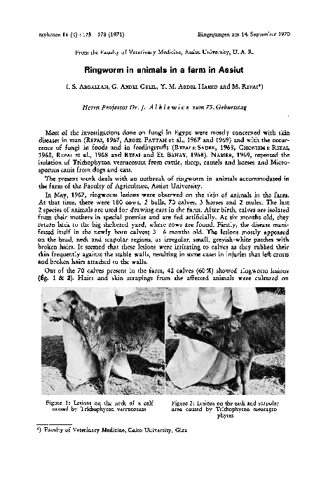 (PDF) Ringworm in animals in a farm in Assiut