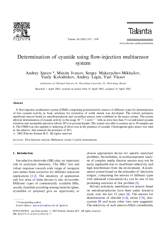 Pdf Determination Of Cyanide Using Flow Injection Multisensor System