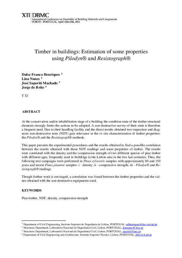 (PDF) Timber in Buildings: Estimation of Some Properties using Pilodyn ...