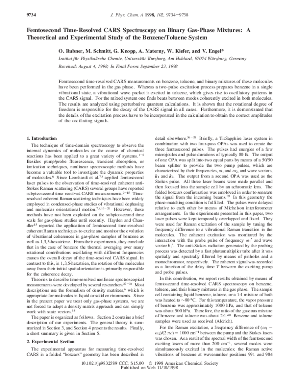 (PDF) Femtosecond Time-Resolved CARS Spectroscopy on Binary Gas-Phase ...