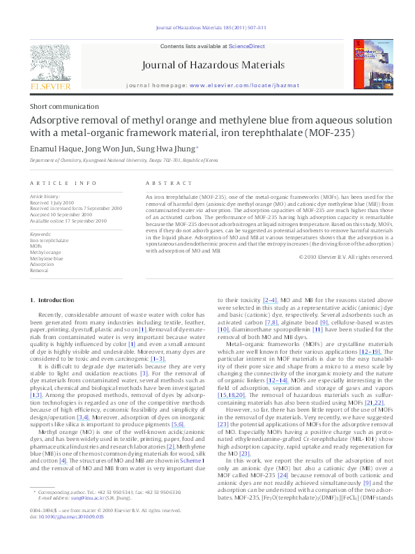 (PDF) Adsorptive removal of methyl orange and methylene blue from ...