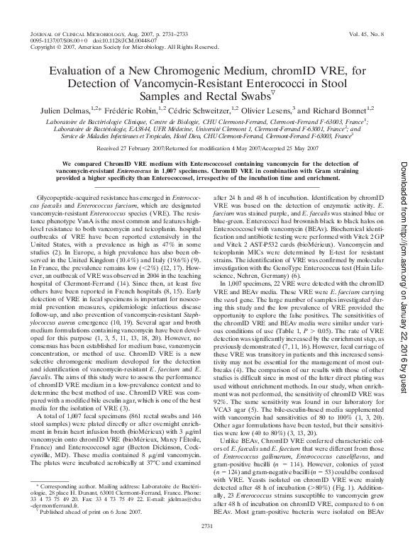 (PDF) Evaluation of a new chromogenic medium, ChromID VRE, for ...