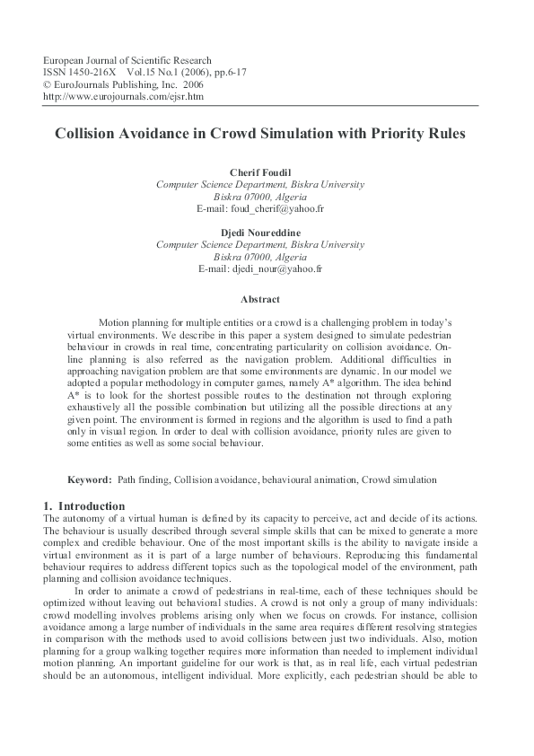 Pdf Collision Avoidance In Crowd Simulation With Priority Rules