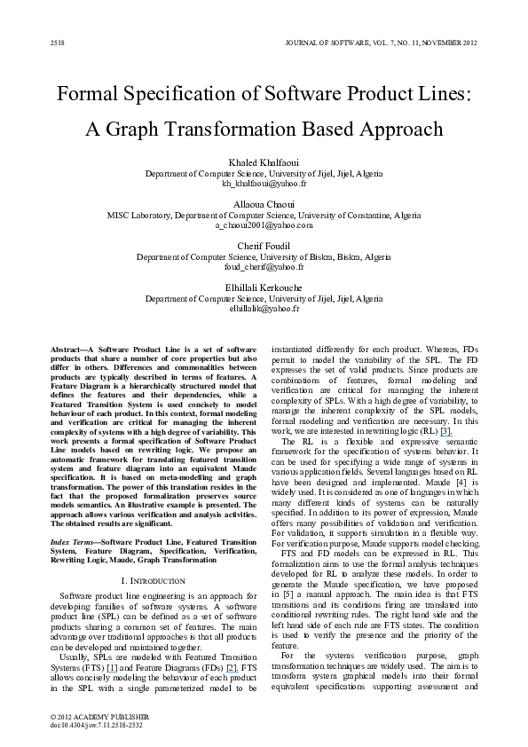 Pdf Formal Specification Of Software Product Lines A Graph Transformation Based Approach