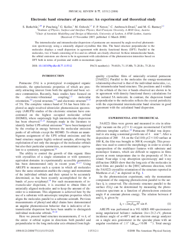 (PDF) Electronic band structure of pentacene: An experimental and ...