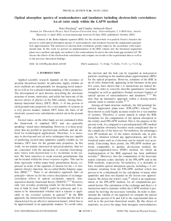 (PDF) Optical absorption spectra of semiconductors and insulators ...