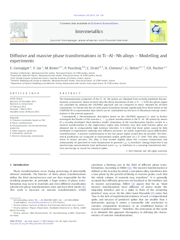 Pdf Diffusive And Massive Phase Transformations In Tialnb Alloys Modelling And Experiments