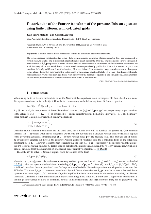 Pdf Factorization Of The Fourier Transform Of The Pressure Poisson Equation Using Finite