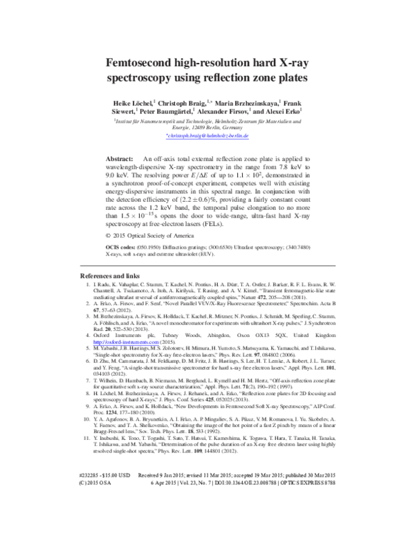 (PDF) Femtosecond high-resolution hard X-ray spectroscopy using ...