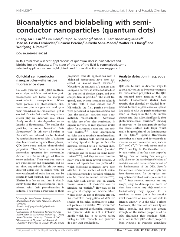 (PDF) Bioanalytics and biolabeling with semiconductor nanoparticles ...