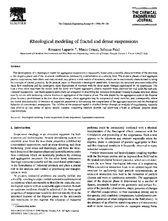 (PDF) Rheological modeling of fractal and dense suspensions