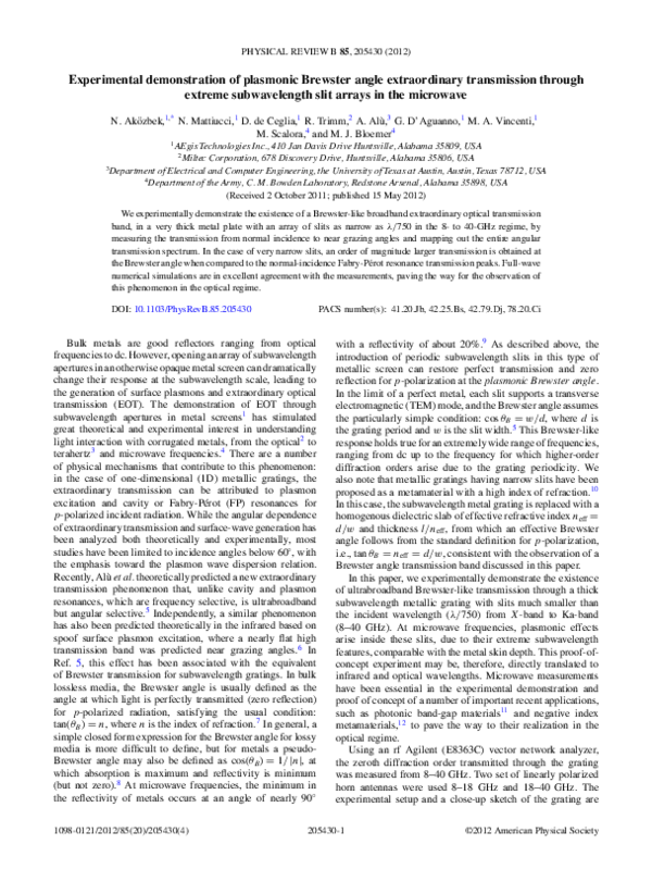 (PDF) Experimental demonstration of plasmonic Brewster angle ...