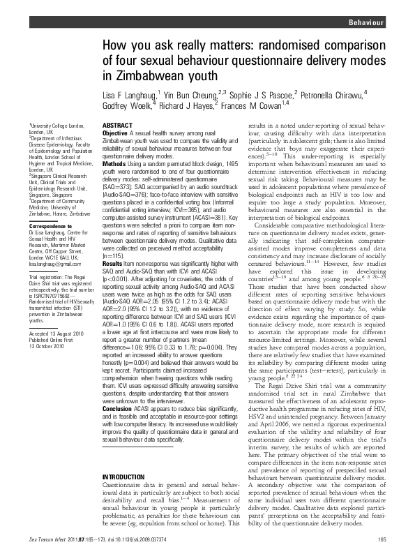 Pdf How You Ask Really Matters Randomised Comparison Of Four Sexual Behaviour Questionnaire
