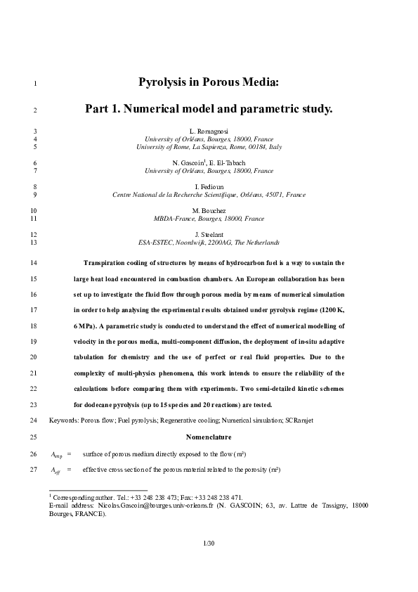 (PDF) Pyrolysis in porous media: Part 1. Numerical model and parametric ...