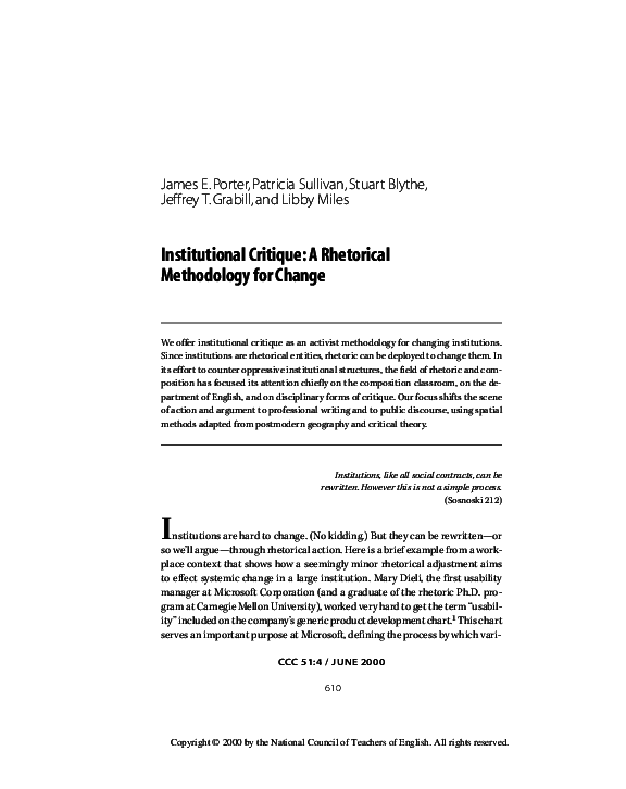 (PDF) Institutional Critique: A Rhetorical Methodology for Change